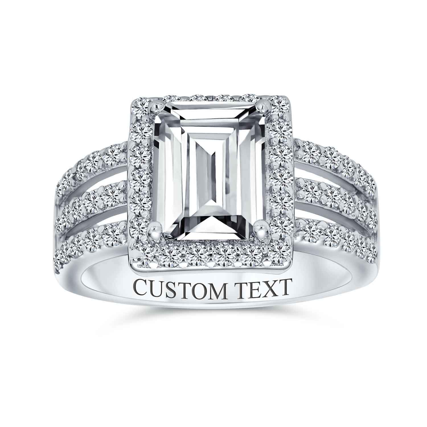 Personalize Art Deco Style 3CT Rectangle AAA CZ Emerald Cut Halo Engagement Ring For Women Wide Band .925 Sterling Silver Customizable