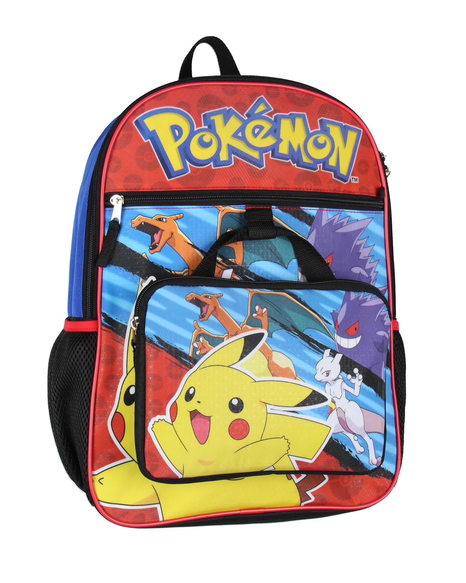 Pokemon 5 PC Backpack Set With Padded Card Carrier, Pencil Case, Insulated Snack Bag, and Pokeball Stress Toy