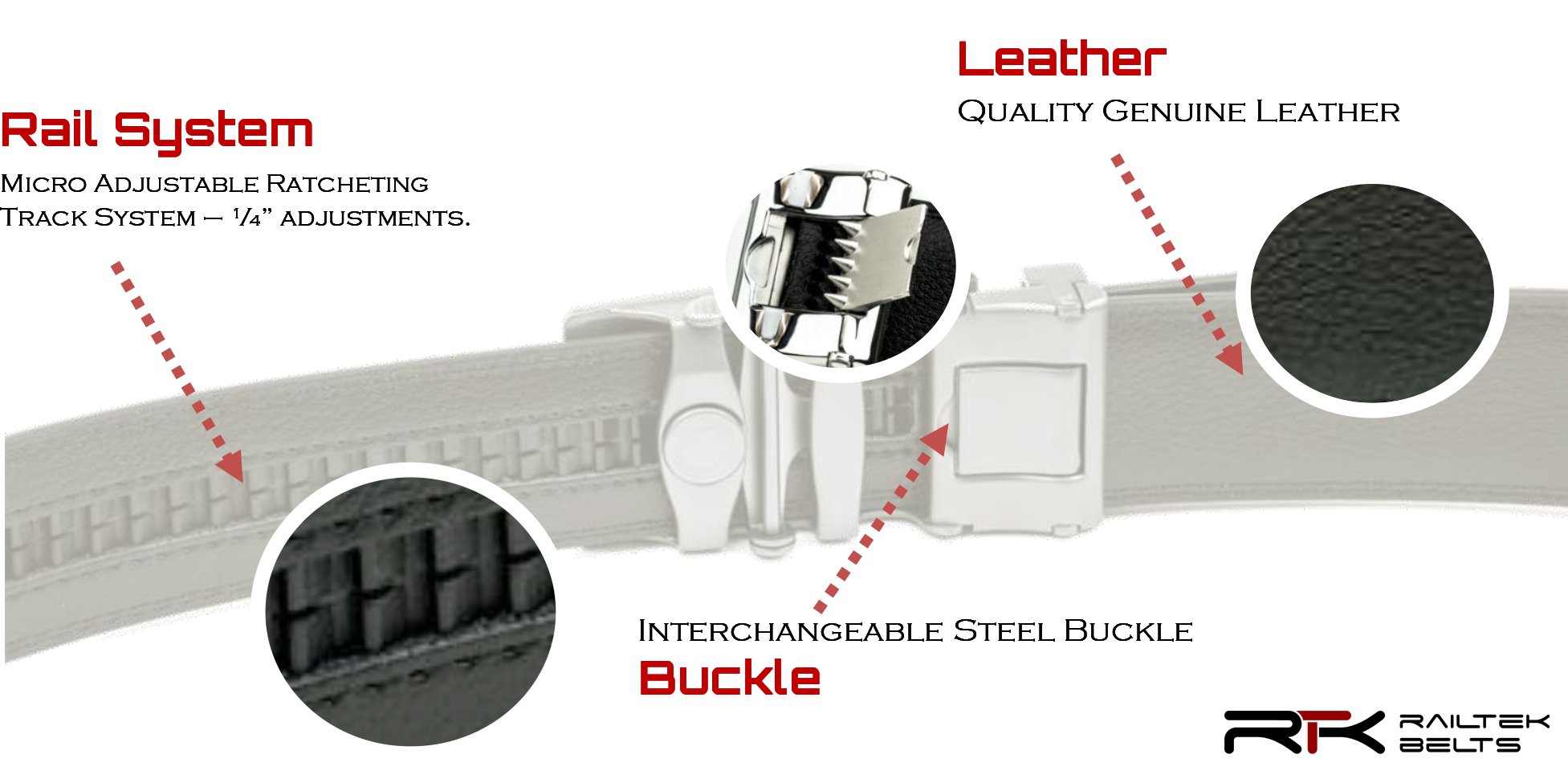 Railtek Belts Men's Leather Ratchet Belt - Zinc Black Leather