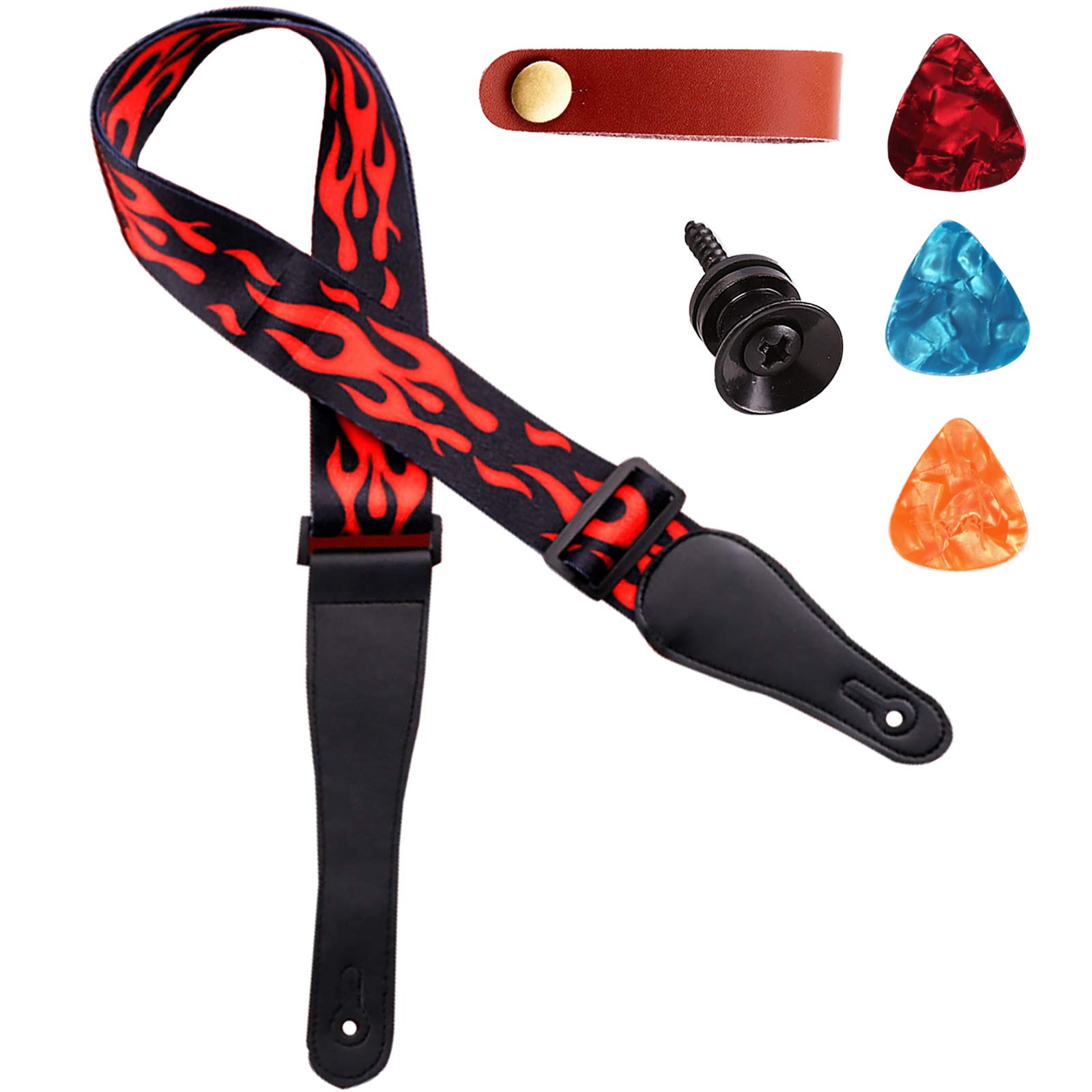 RAUYIVANY Guitar strap nylon and polyester material, adjustable length (35-58 inches), suitable for classical, electric guitar, acoustic guitar and bass (flame type)