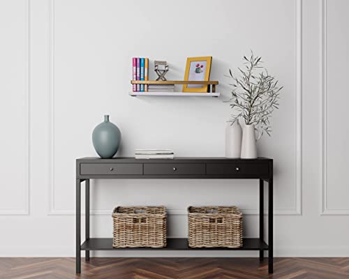Peter's Goods Modern Floating Shelves with Rail, Modern Brass Finish, Set of 2 Shelves - Wall Mounted Bathroom Wall Shelves with Towel Bar - Also Perfect for Bedroom Decor and Kitchen Storage
