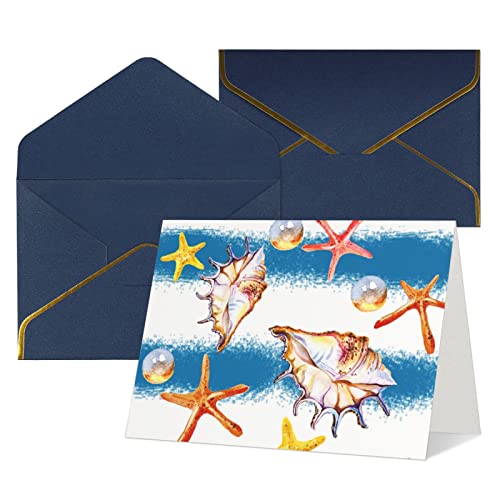 PAILON Starfish and Conch Thank You Cards With Envelopes, Blank Greeting Note Cards With Envelopes Blank Inside, Funny Birthday Cards For Women Men, Thank You Card For Wedding Business,Graduation