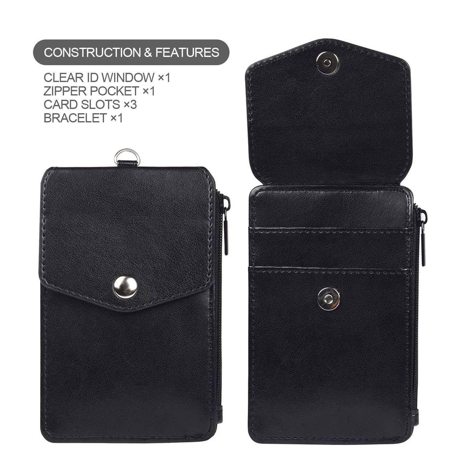 Teskyer Wristlet Keychain, Leather Wrist Strap Key Chain with Credit Card Holder, Black