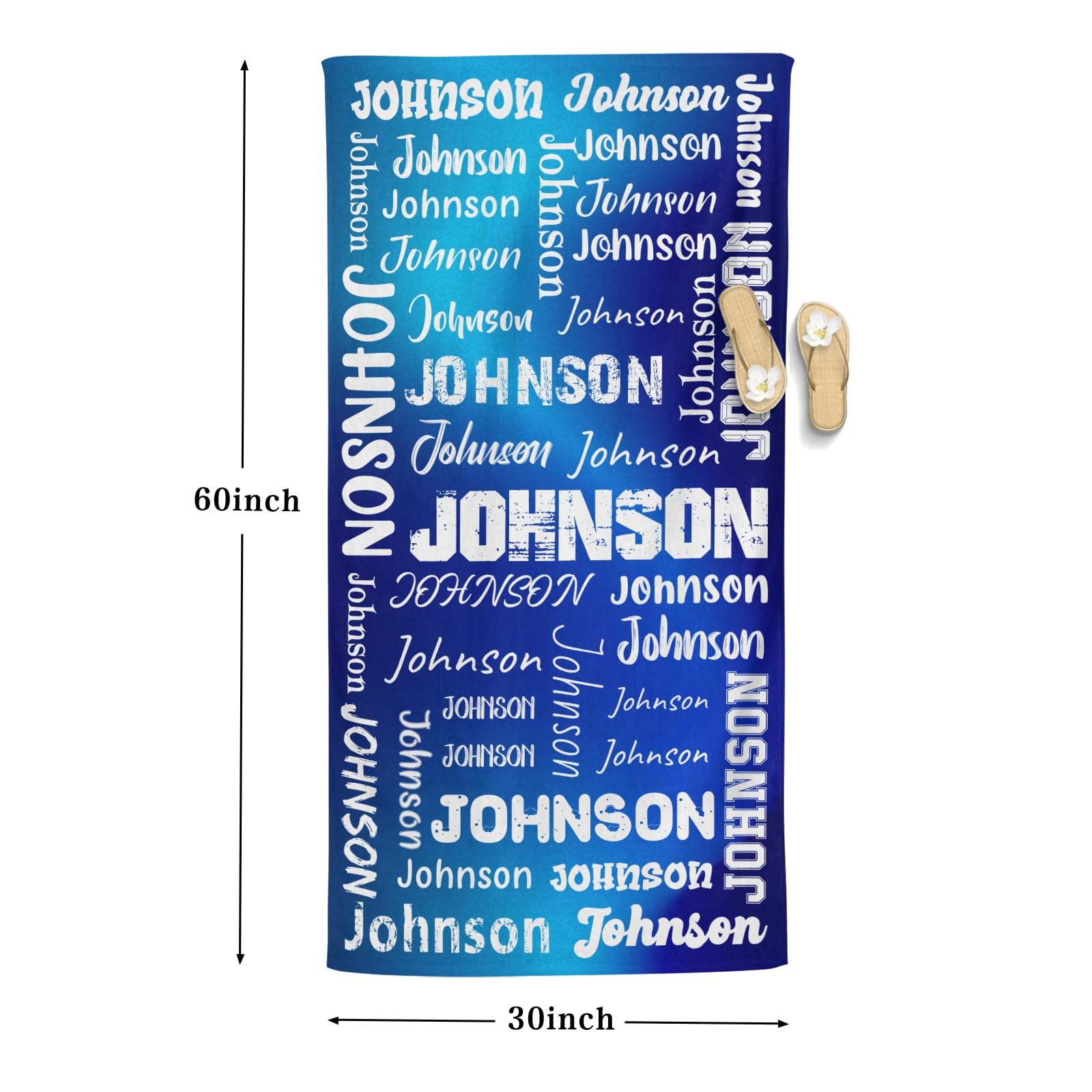 Personalized Beach Towel with Name Custom Oversized Large Towels Pool Towel Bath Towel Mat for Kids Adult Gift (Blue)