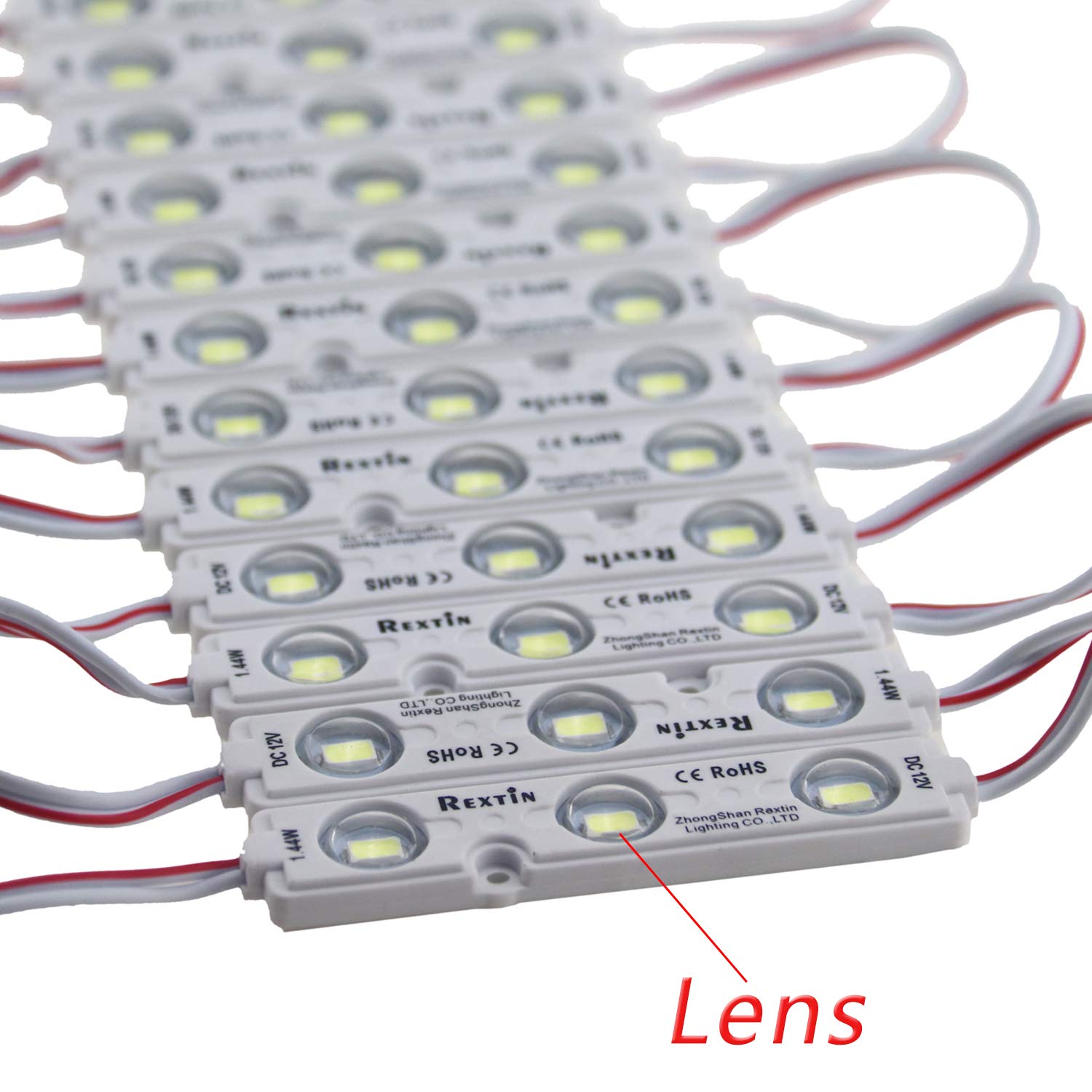 Rextin Super Bright 200pcs 3 LED Module White 5630 5730 SMD 40-45LM Per led Waterproof Decorative Light for Letter Sign Advertising Signs with Tape Adhesive Backside