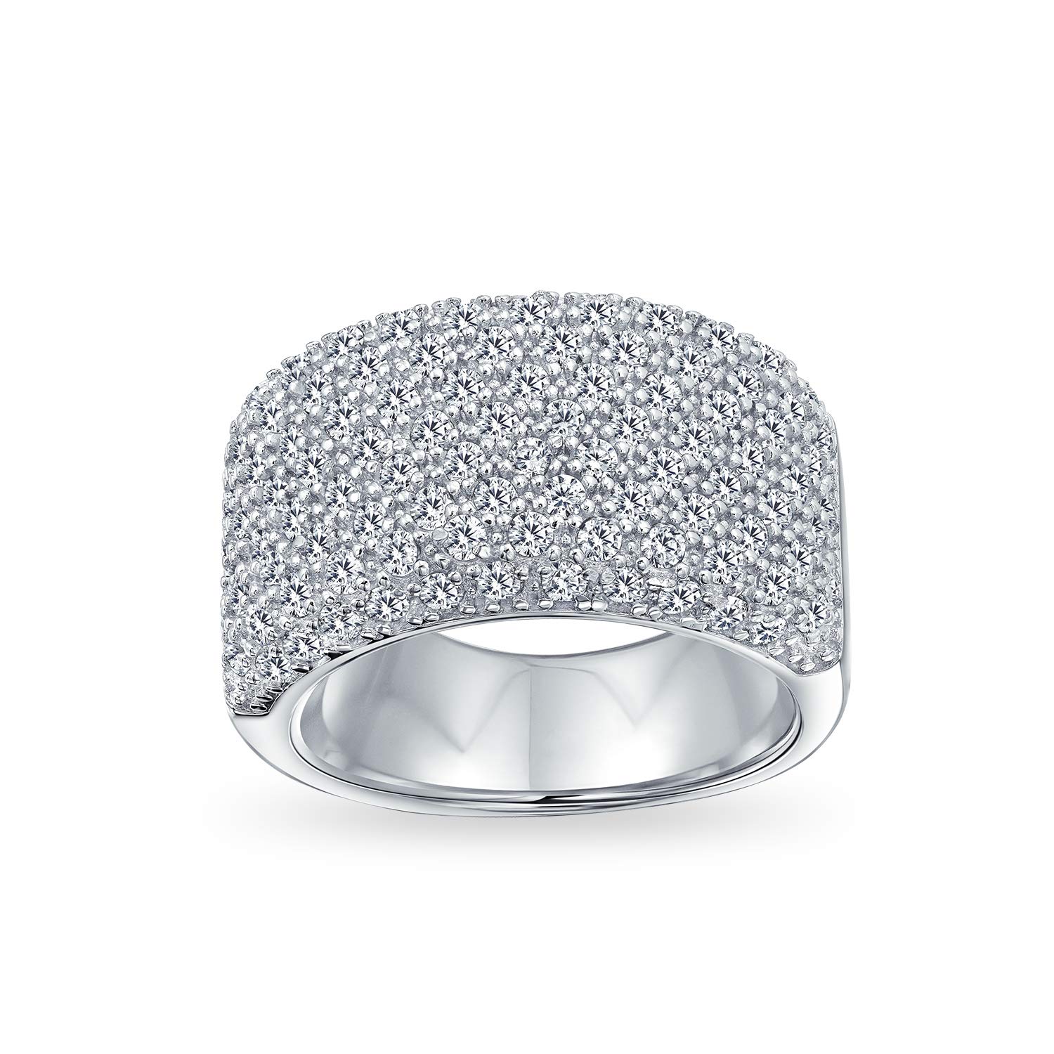 Personalized Micro Pave AAA Cubic Zirconia Cocktail Anniversary Wide CZ Pave Anniversary Statement 1/2 Eternity Wedding Band Ring For Women .925 Sterling Silver Customizable