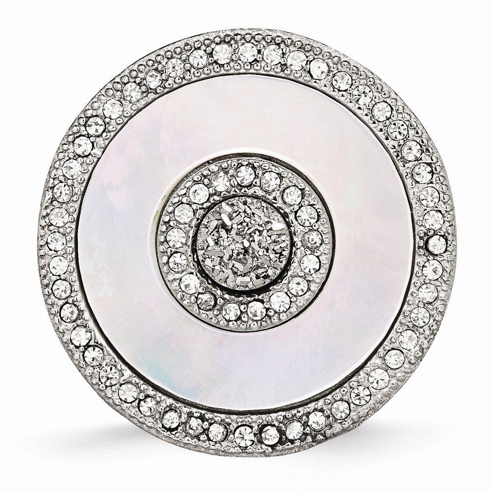 Solid Stainless Steel Mother of Pearl/Druzy Quartz and Crystal Ring Band Size 7
