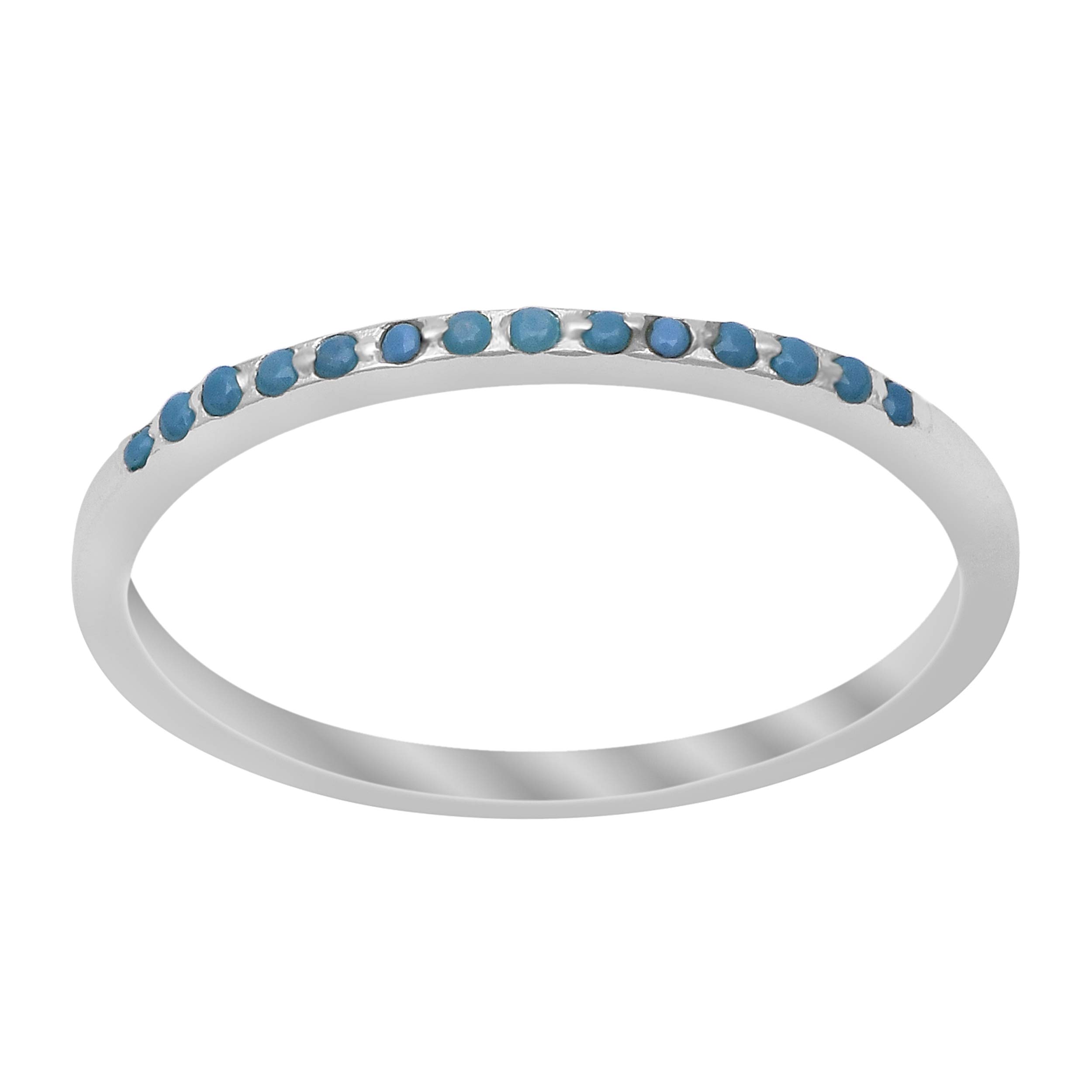 Shine Jewel 925 Sterling Silver 0.30 Ctw Round Shape Turquoise Gemstone Stackable Women Ring All Size (8)