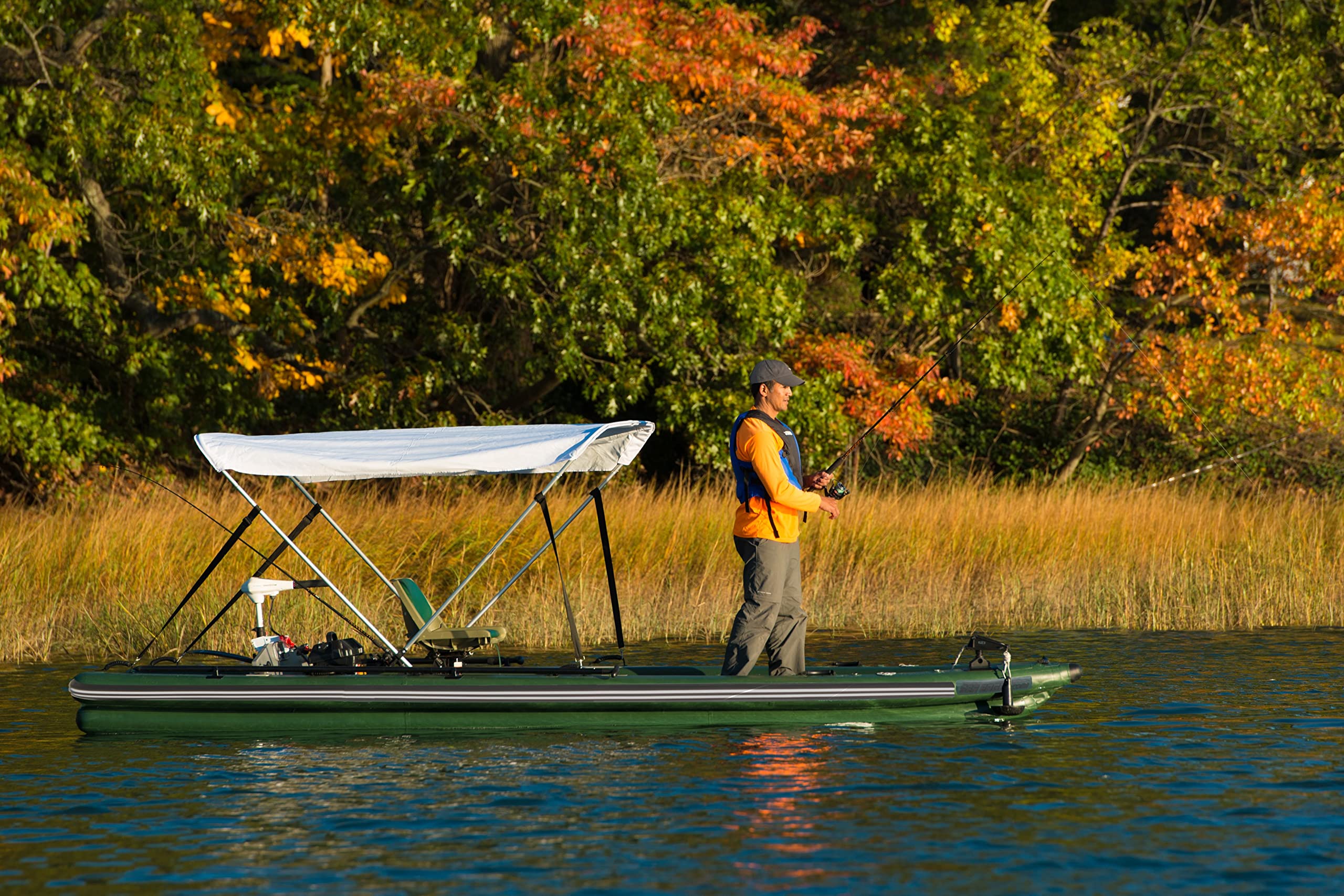 Sea Eagle FSK16 FishSkiff™16 Inflatable Frameless Fishing Boat 2 Person Swivel Seat Canopy Package