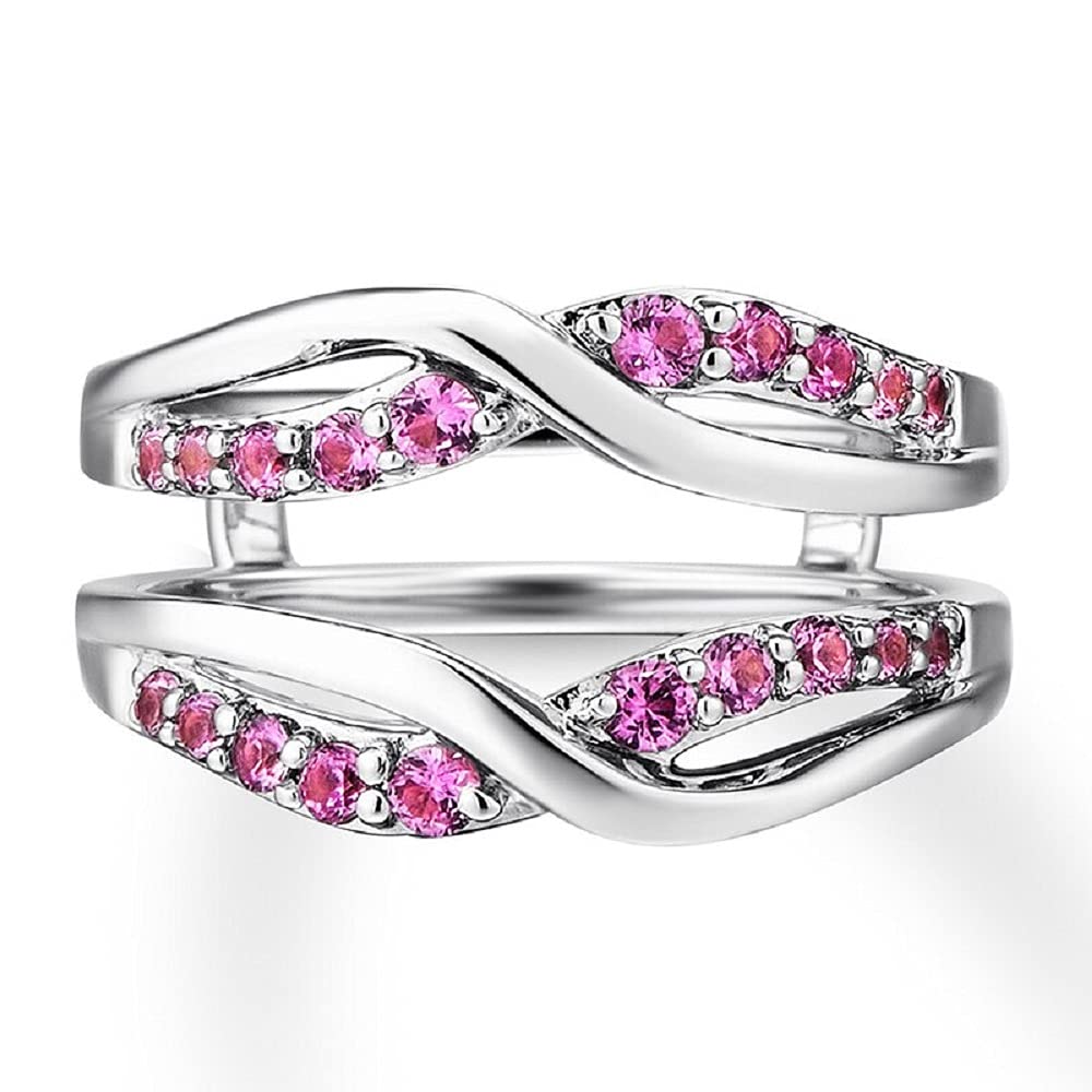 VS Jewels Round Cut Simulated Pink Sapphire Infinity Style Enhancer Guard Wedding and Engagement Band Ring in 925 Sterling Silver Size 9