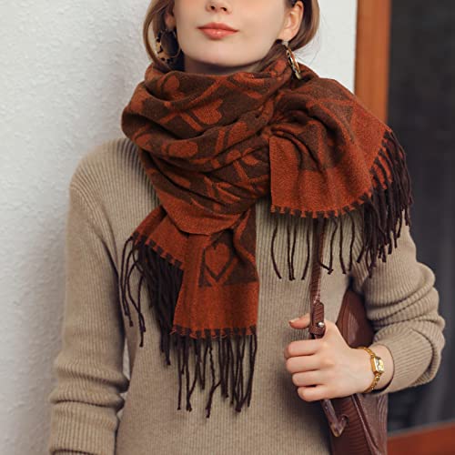 Women's Autumn and Winter Colorful Love Pattern Shawl Warm Tassel Scarf Scarfs Wrap Shawl for Women (Orange, A)