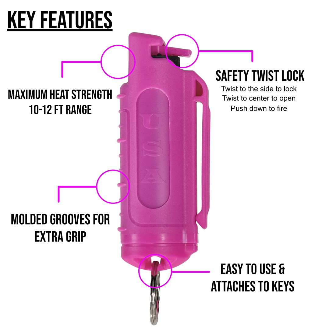 Police Magnum Pepper Spray Keychain Belt Clips- Maximum Heat Strength OC with Dye- Combo Safety Key Chain Set- Made in The USA- 2 Pack Hot Pink INJ