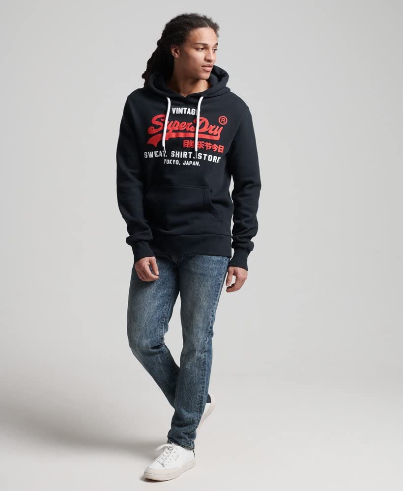 Superdry Mens Sweat Shop Duo Hoodie, Slim Fit, Drawstring Fastening Eclipse Navy Size M