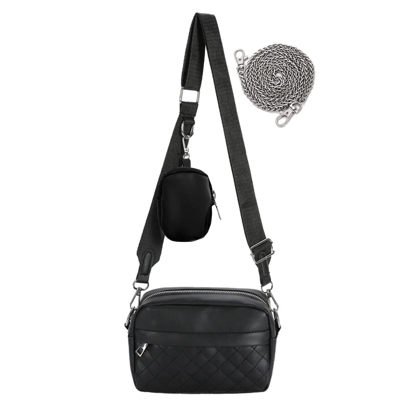 WITATAOGE Women's Small Crossbody Bag with Coin Purse Shoulder Bag with Wide Strap Quilted Purses Cellphone Bags Wallet Bag (Black)
