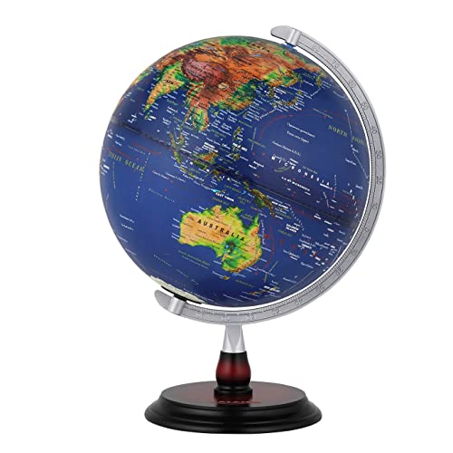 TUFFIOM 13 inch World Globe, Illuminated Spinning Earth Globe Display Nightlight with AR teaching and LED Night Light, Lamp ABS Sphere Wooden Base