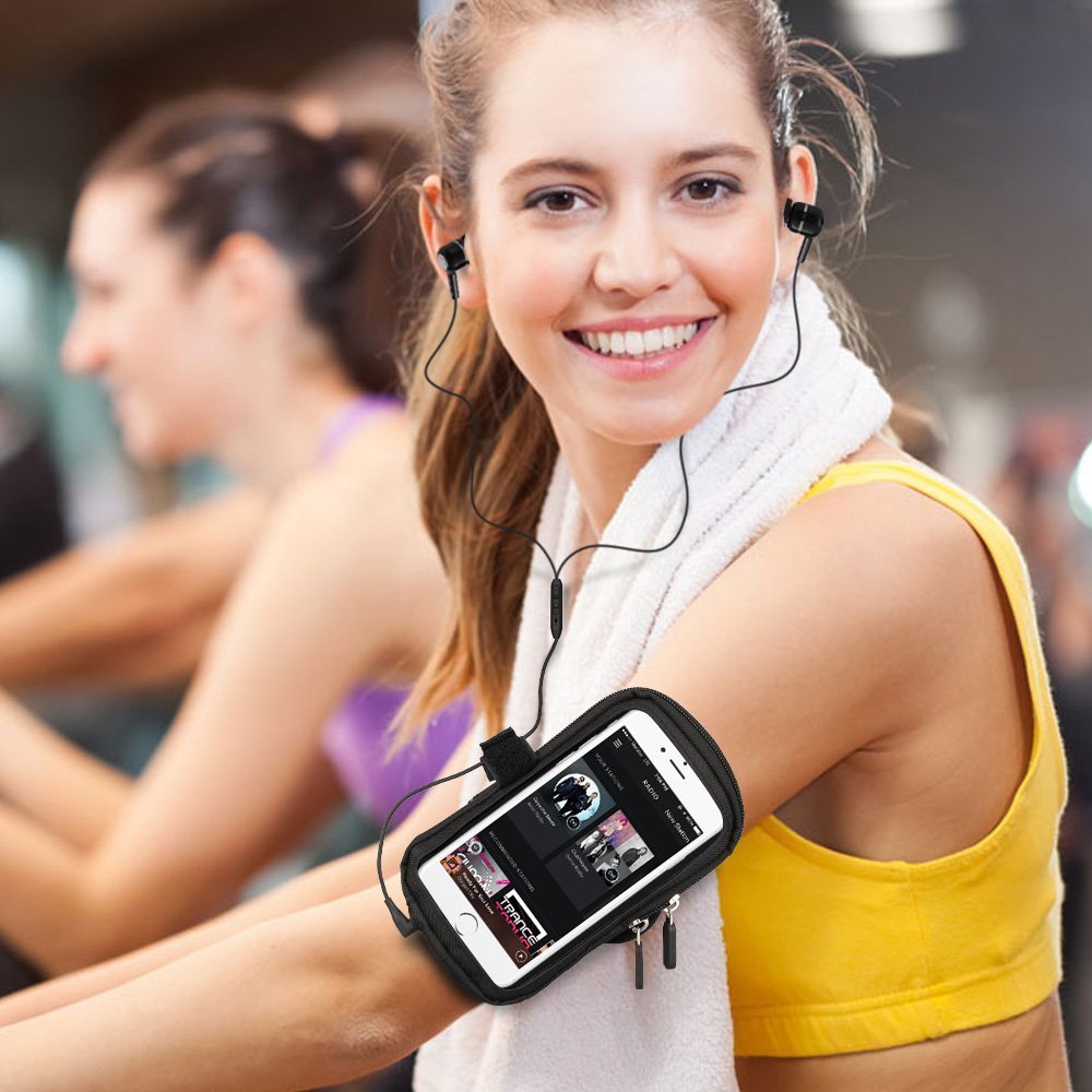 Primium Black Running Sports Gym Zipper Armband Case for iPhone 14 Pro iPhone 14 Plus Samsung Galaxy S23+ S23 S22 S21 FE A53 A52 A33 5G Google Pixel 7 6 5 5a