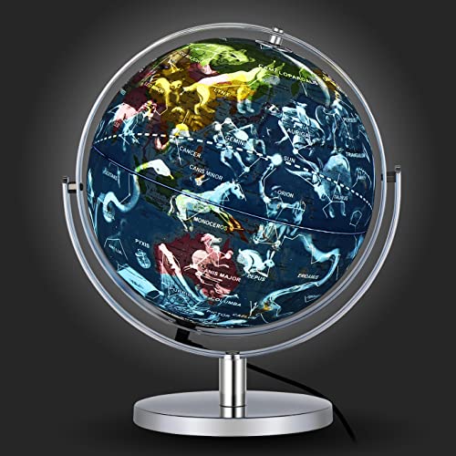 TUFFIOM World Globe, 9-Inch Diameter Illuminated Spinning Earth Globe Display Nightlight with AR interactive and interesting teaching and LED Night Light Lamp