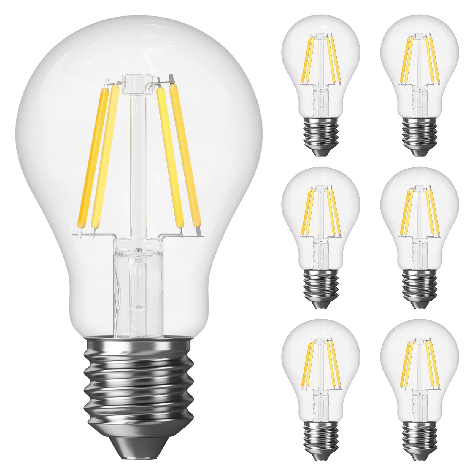 SHINESTAR 6-Pack A19 Clear Led Light Bulbs, E26 Led Bulb 60w, 2700K Warm White, Non-dimmable