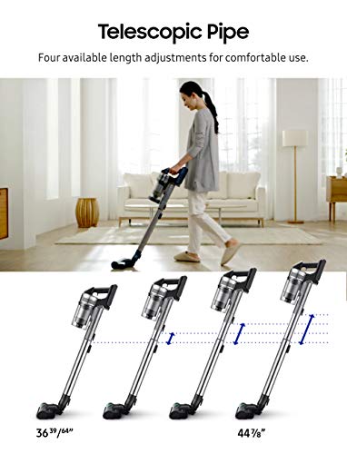 Samsung Jet 90 Cordless Stick Vacuum Long Lasting Battery and 200 Air Watt Suction Power, Complete with Telescopic Pipe, Titan Silver