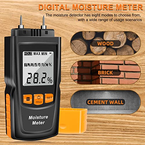 Wood Moisture Meter NICE-POWER Moisture Meter Firewood Pin-Type Humidity Meter Water Leak Mold Detector for Logs Lumber Drywall Building Materials Plaster(Large Screen 8 Modes)