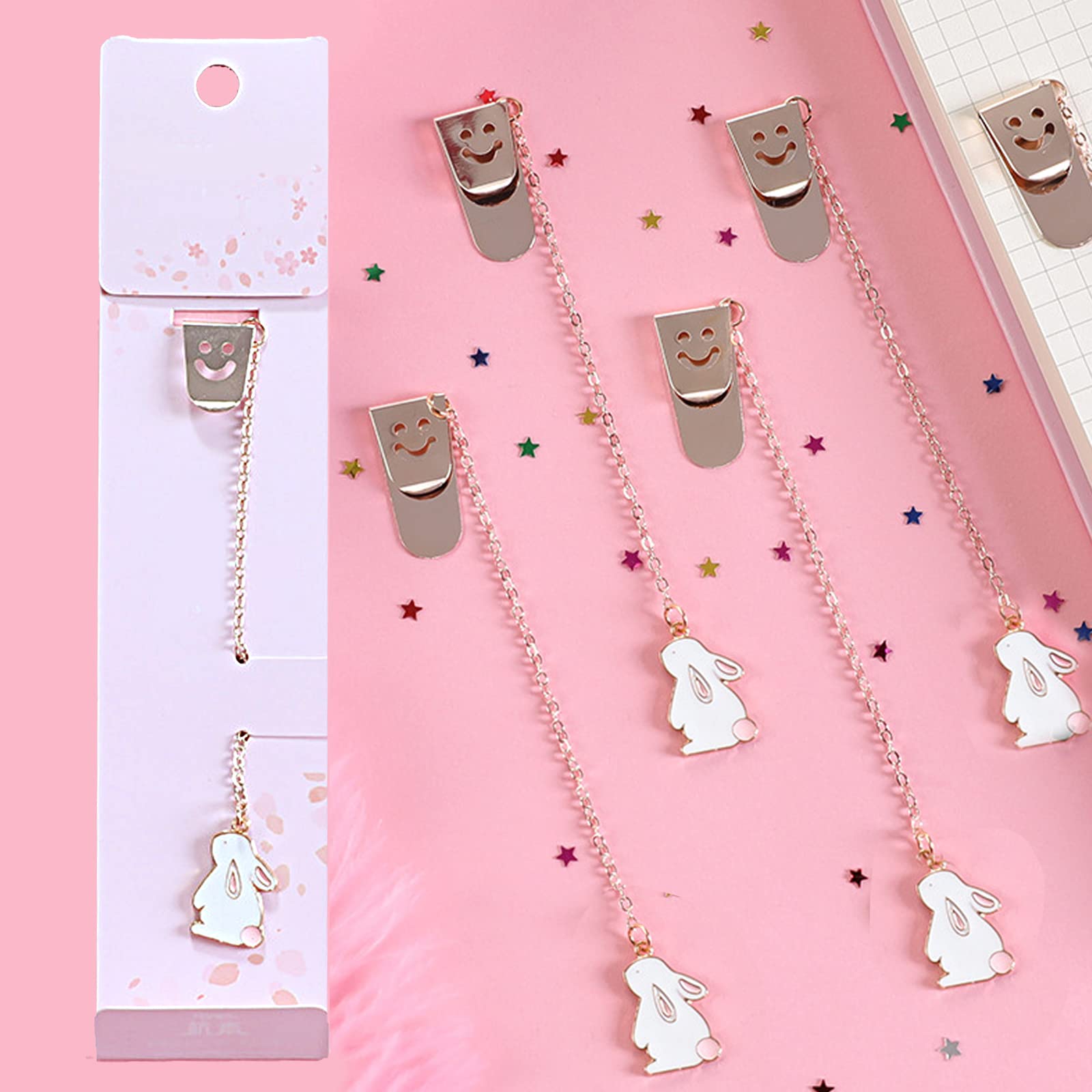 VUKWOO Cute Bunny Keychain and Metal Rabbit Bookmark,Kawaii Keychain with Rabbit and Cherry Blossom,Bunny Charm for Backpack/Keychain/Wallet/Purse