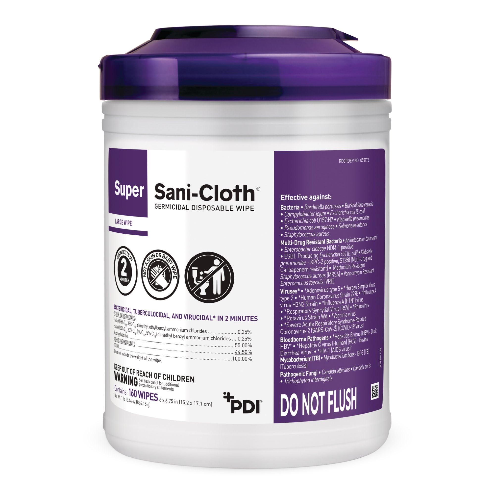 PDI Super Sani-Cloth Germicidal Disposable Wipe, White, 6 X 6-3/4", 160 Count