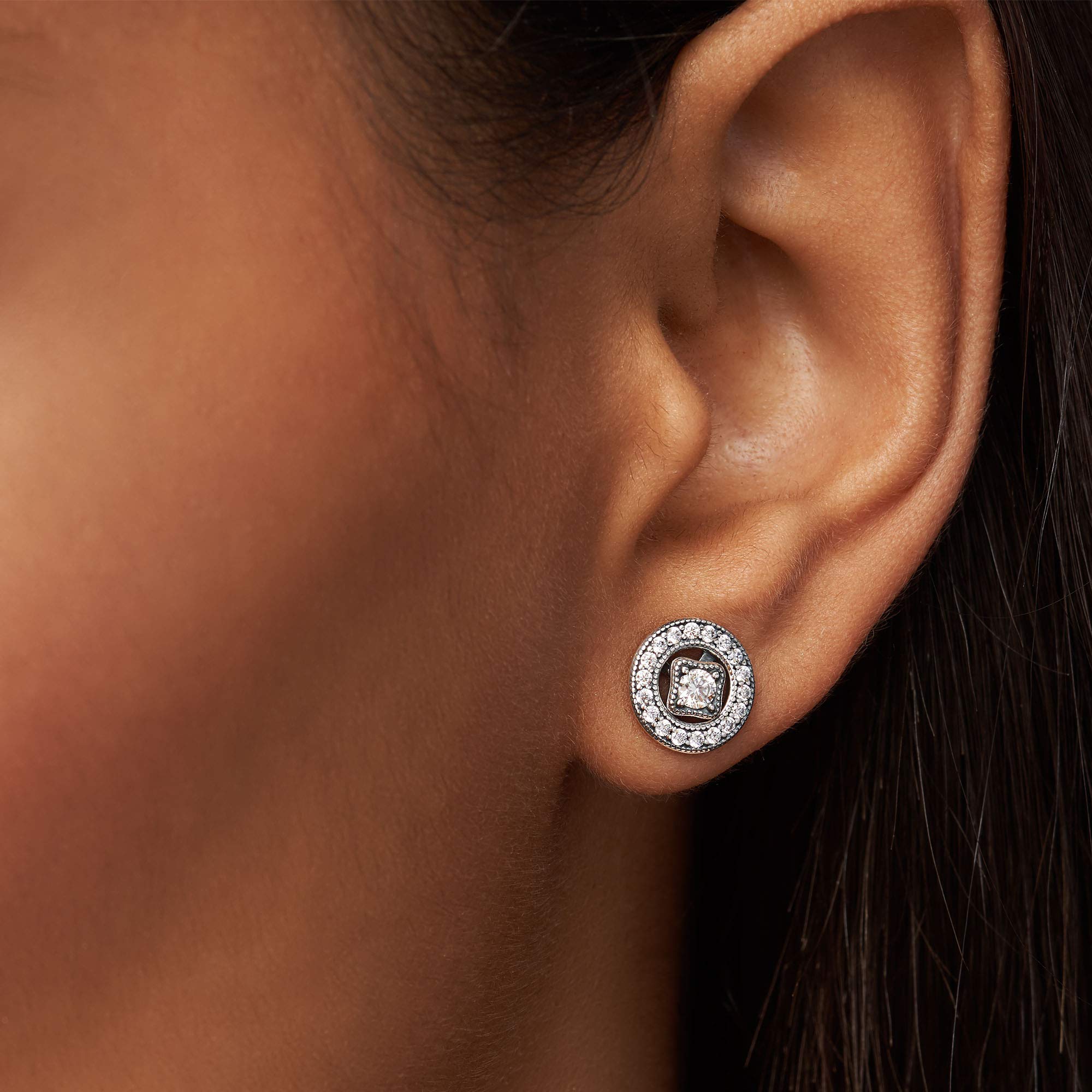 PANDORA Jewelry Vintage Circle Stud Cubic Zirconia Earrings in Sterling Silver