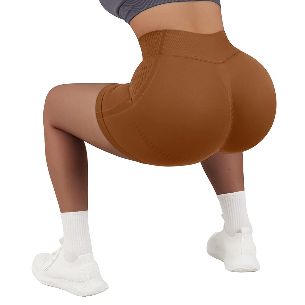 SUUKSESS Women Contour Seamless Booty Butt Lifting Shorts High Waisted Workout Shorts (Black, L)