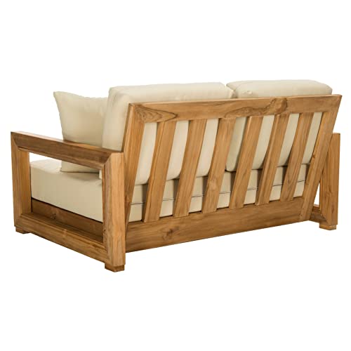 Safavieh CPT1003A Couture Montford Wood Loveseat, Brazilian Teak/Beige