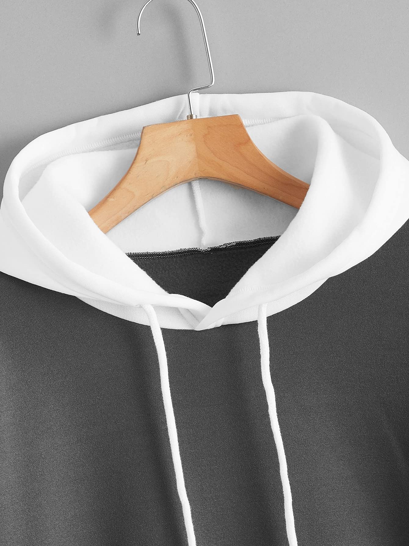 Verdusa Women's Colorblock Fleece Long Sleeve Drawstring Hoodie Top Sweatshirt Dark Grey White L