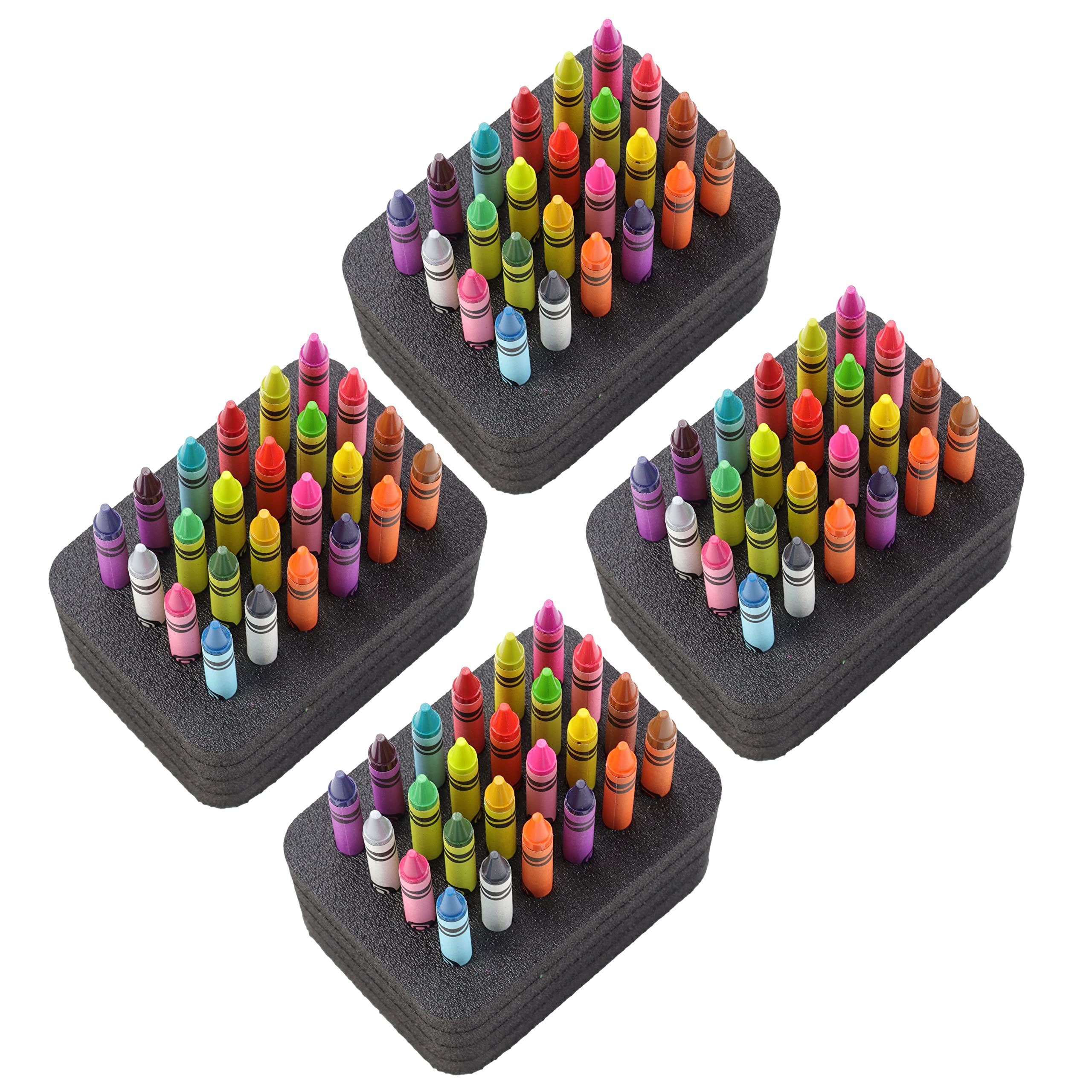 Polar Whale 4 Crayon Desk Stand Organizers Compatible with Crayola and Others Design Storage Tray Supply Non-Scratch Non-Rattle Washable Durable Black Foam Each Holds 24