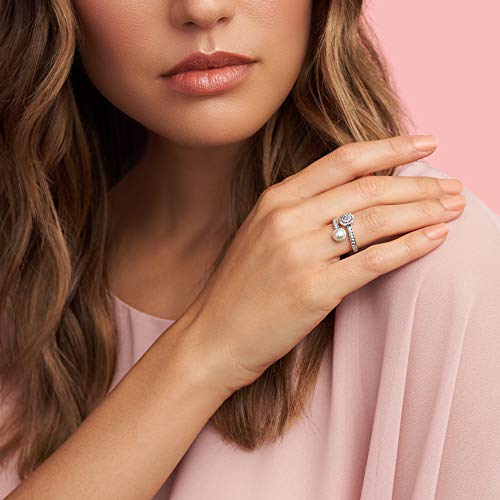 Pandora Jewelry Pave White Crystal Pearl and Cubic Zirconia Ring in Sterling Silver, Size 5