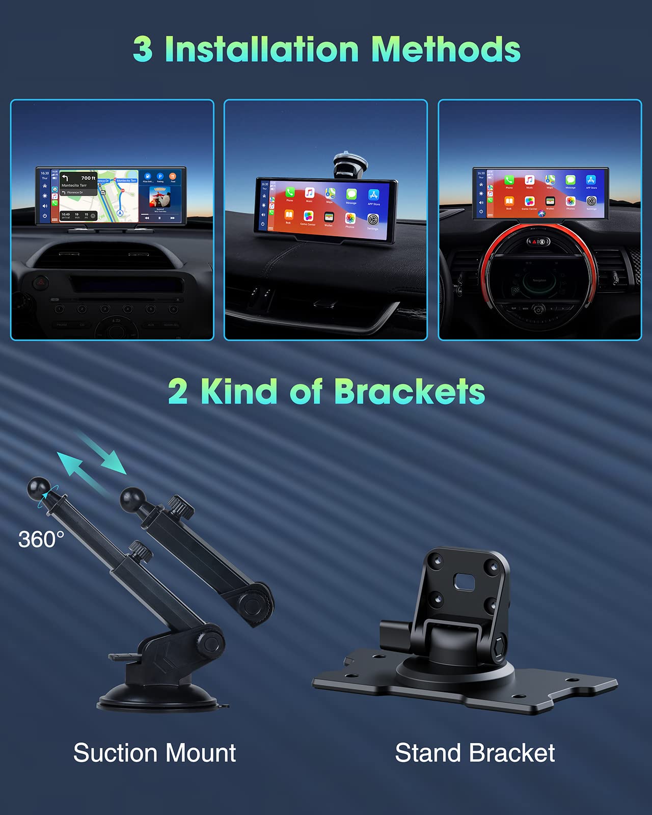 Wireless Apple Carplay Car Stereo GPS Navigation, 10 Inch Touch Car Play Screen Audio Car Radio Receiver with Android Auto, Bluetooth, Siri/Google Assistant, Multimedia Player