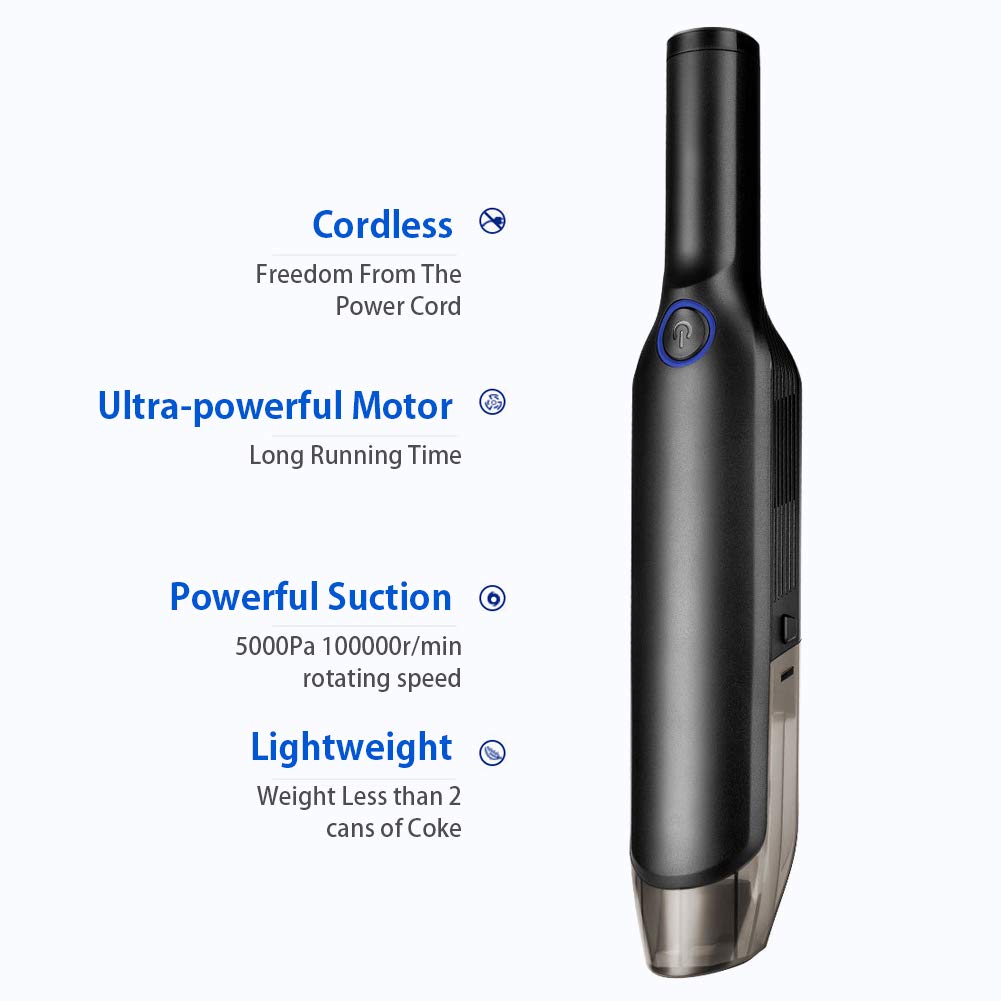Rocomoco Handheld Vacuum Cordless 5KPa High Power, Two Suction Modes Mini Vacuum Cleaner, Ultra Lightweight Portable Vacuum Quick Charge for Home and Car Cleaning, Dry and Wet