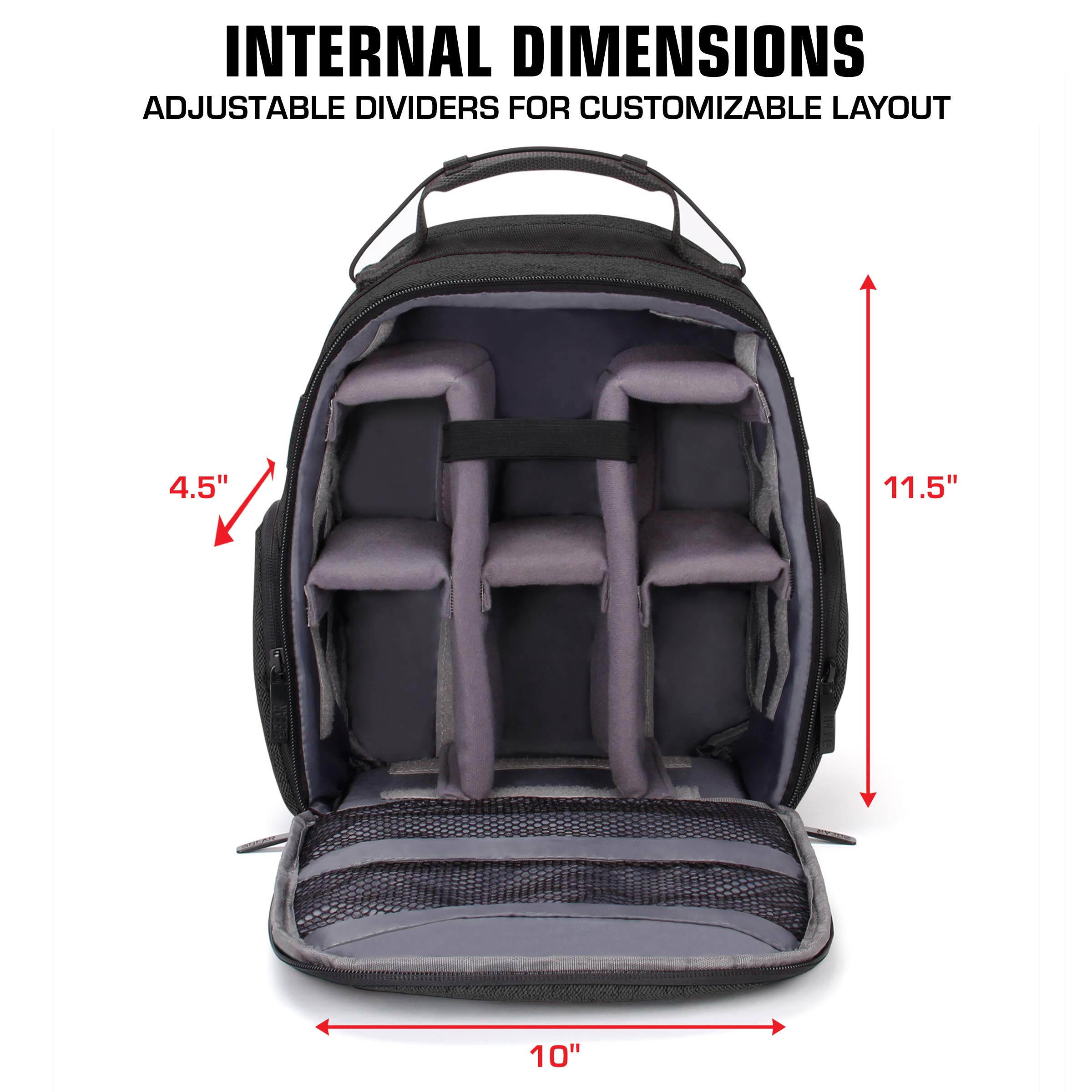 USA Gear Audio Equipment Backpack - Microphone Case for Wireless Microphones, Recording Microphones & Accessories Compatible with Shure, Sennheiser, Audio-Technica, Rode VideoMic and More (Black)