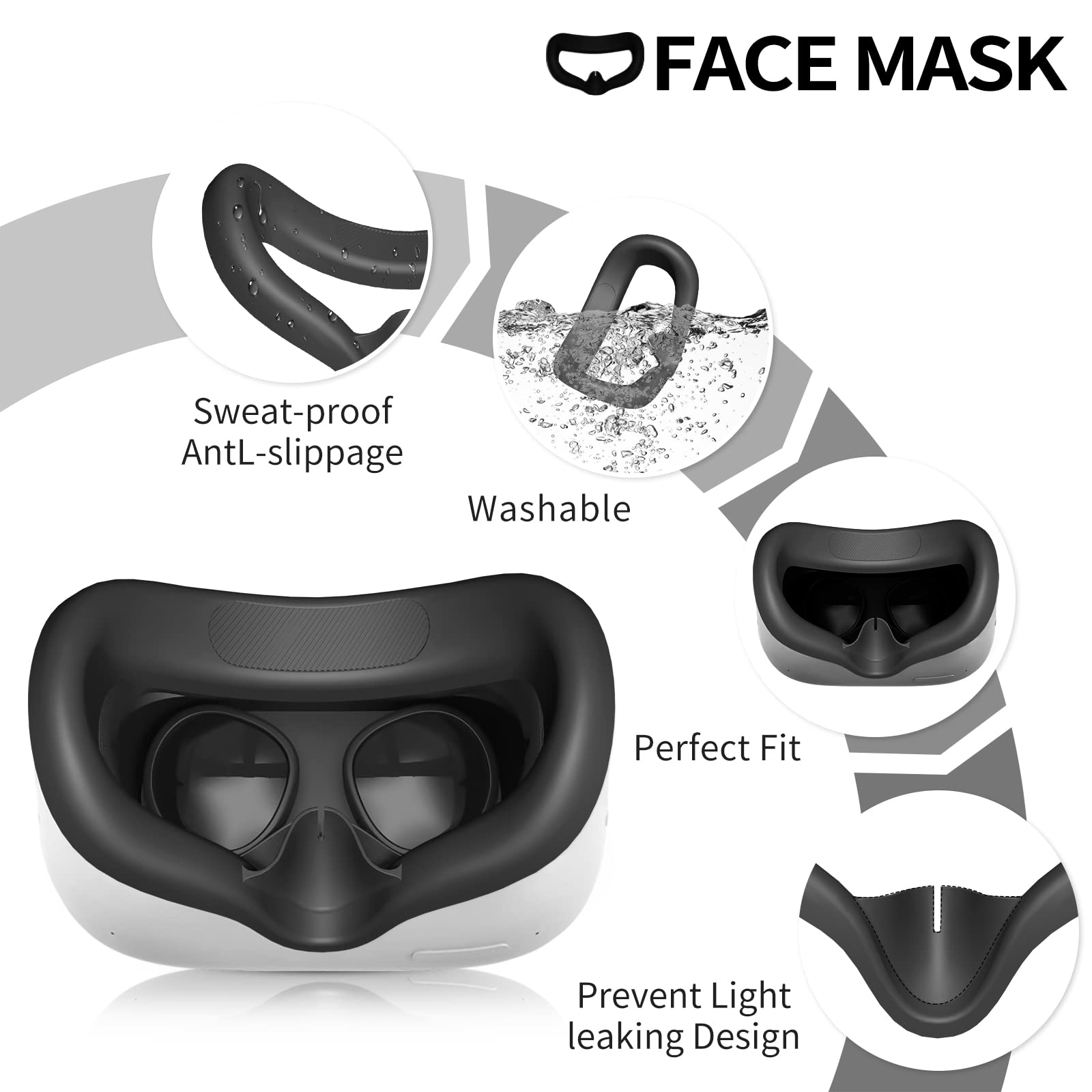 SUIHUOJI for VR Oculus Quest 2 Accessories 5 in 1 Replacement Head Strap Elite Kits Protective Lens Cover Sweatproof/Silicone Face Pad Cover/Controller Grips Cover for Quest 2 Headset (Black)