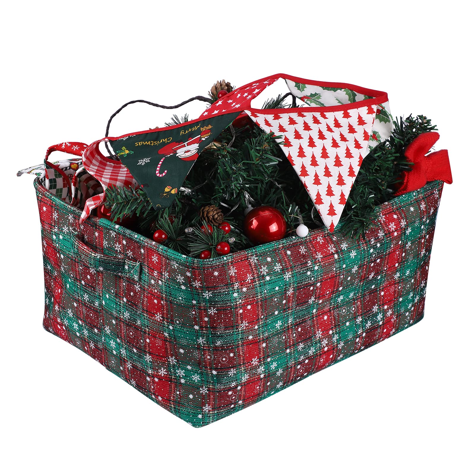 Storage Basket for Xmas Decorations, Buffalo Check Toys Gift Basket Christmas Ornament Storage Box Collapsible Storage Bins Christmas Storage Container with Handles for Blankets/Clothes/Books, Large
