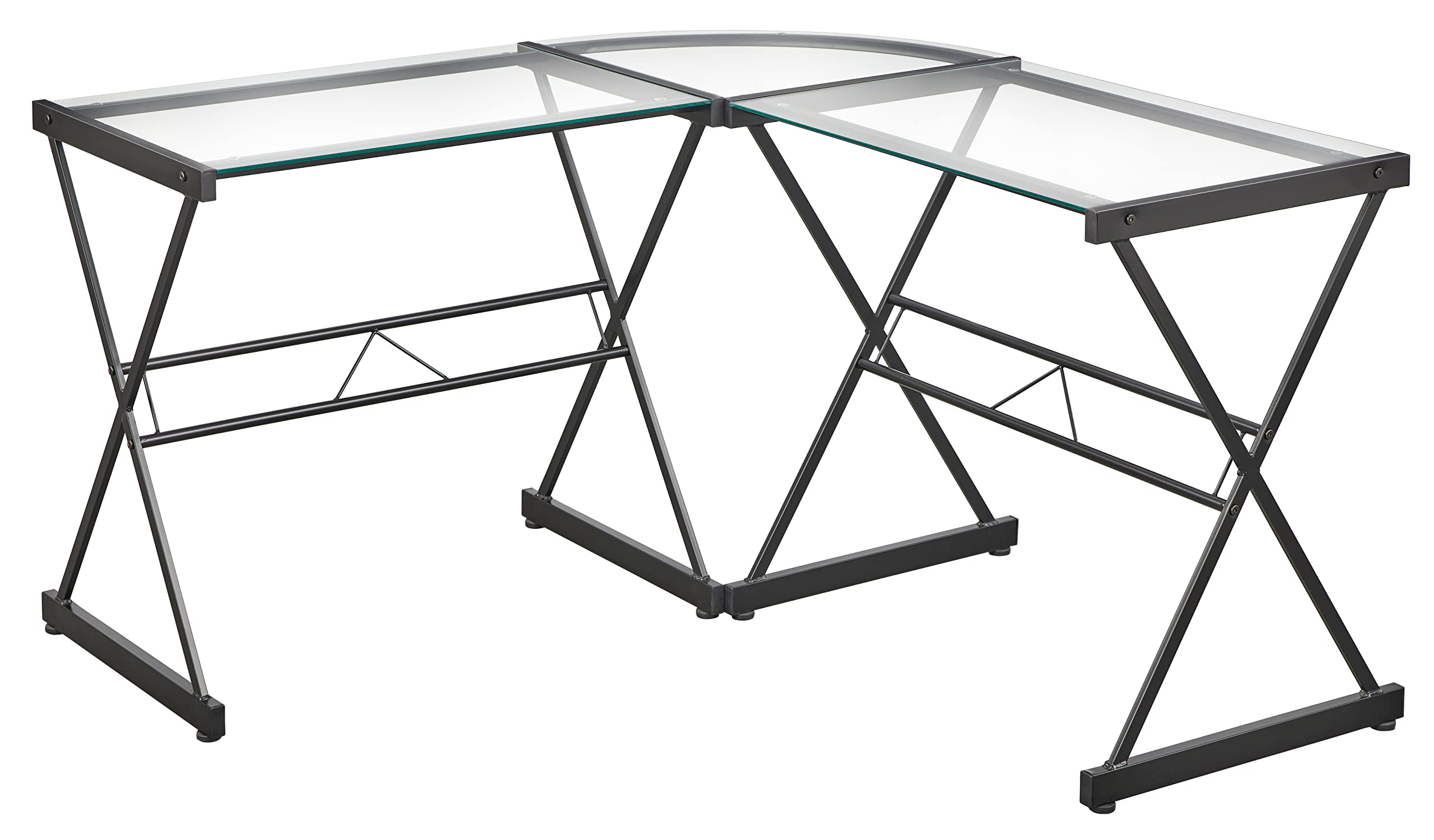 Target Marketing Systems Atrium Modern L-Shaped Computer Desk, Home Office Working and Gaming Table with Tempered Glass Desktop and Metal Frame, 51" W, Clear