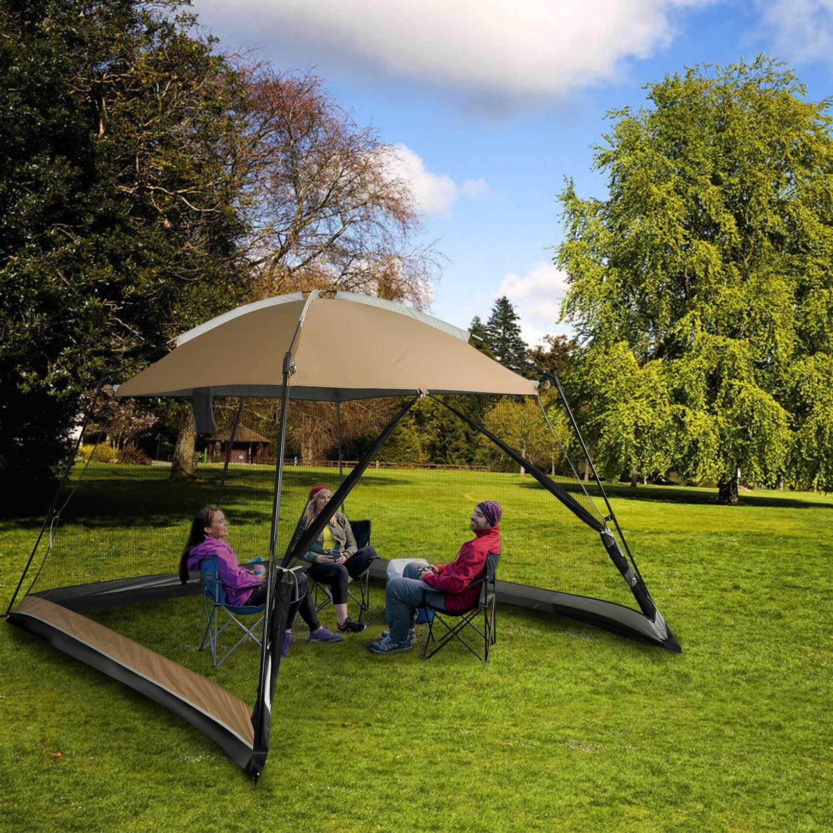 Superrella Screen House 10x10 Ft Square Camping Canopy Tent Sun Shade Gazebo Shelter Perfect for Outdoor Activities, Blue