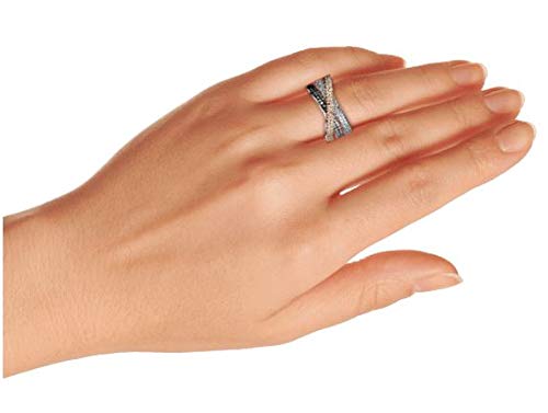 Personalize Tri Color Black White Rose Metal Pave AAA CZ Crossover Criss Cross Faux Stacking Eternity Bands Statement Cocktail Triple Band Rollover Ring or Women Sliver Plated Customizable