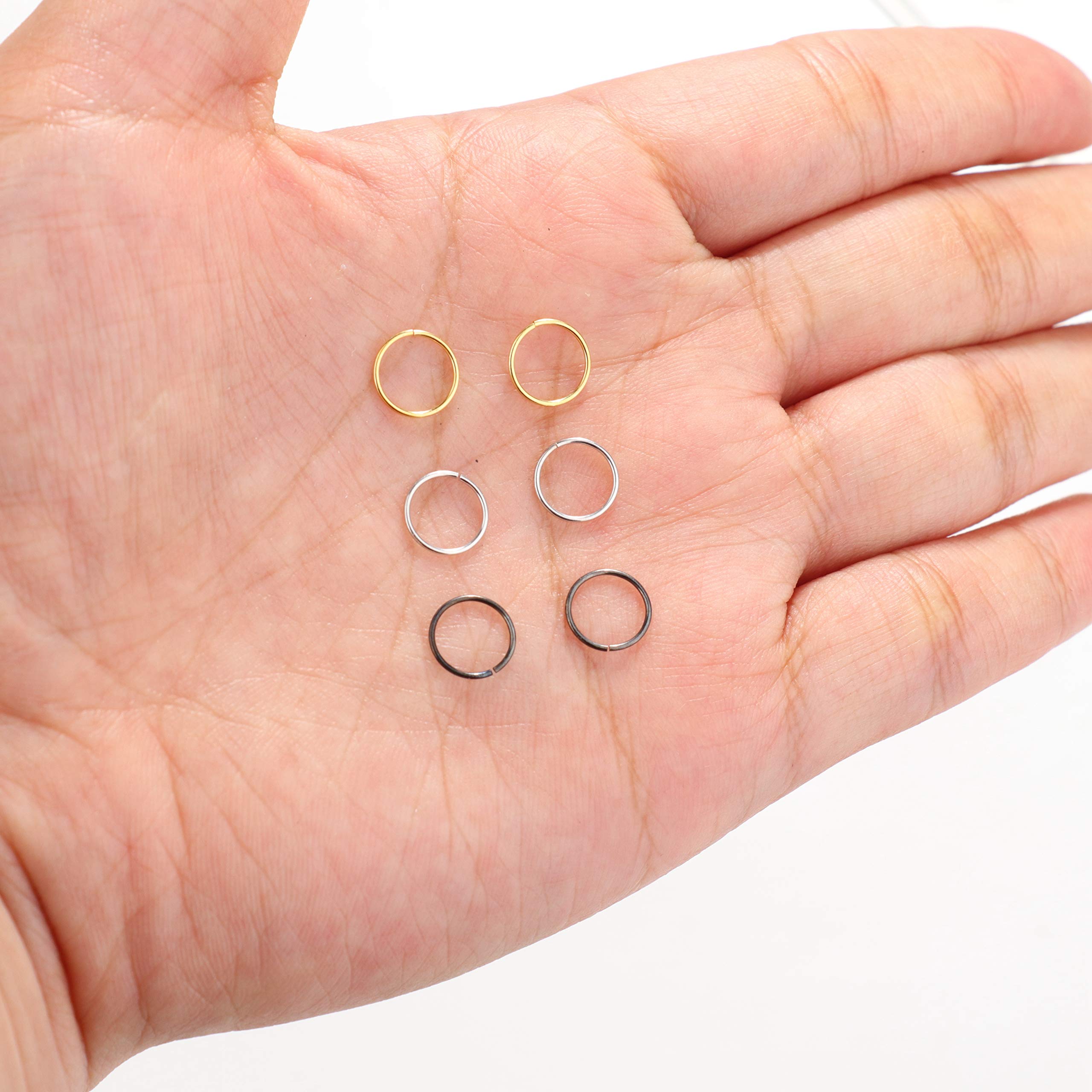 Sllaiss 6Pcs Sterling Silver 22G Nose Ring Hoop 8MM Cartilage Earrings 14K White Gold Black Plated Labret Conch Piercing Jewelry