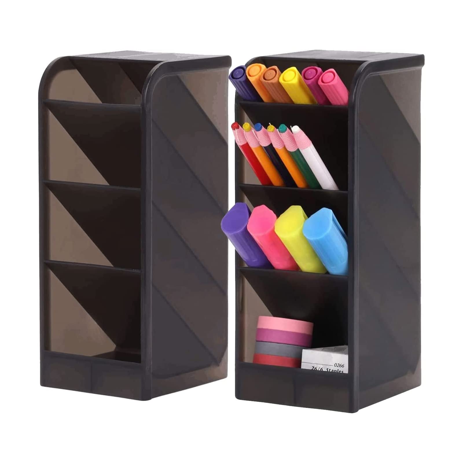 Pen Holder, Pen Organizer Storage, 2 Pcs Desk Organizer Pen Holders, Pencil Holder with 4 Compartments for Office, School, Home Supplies (Black)