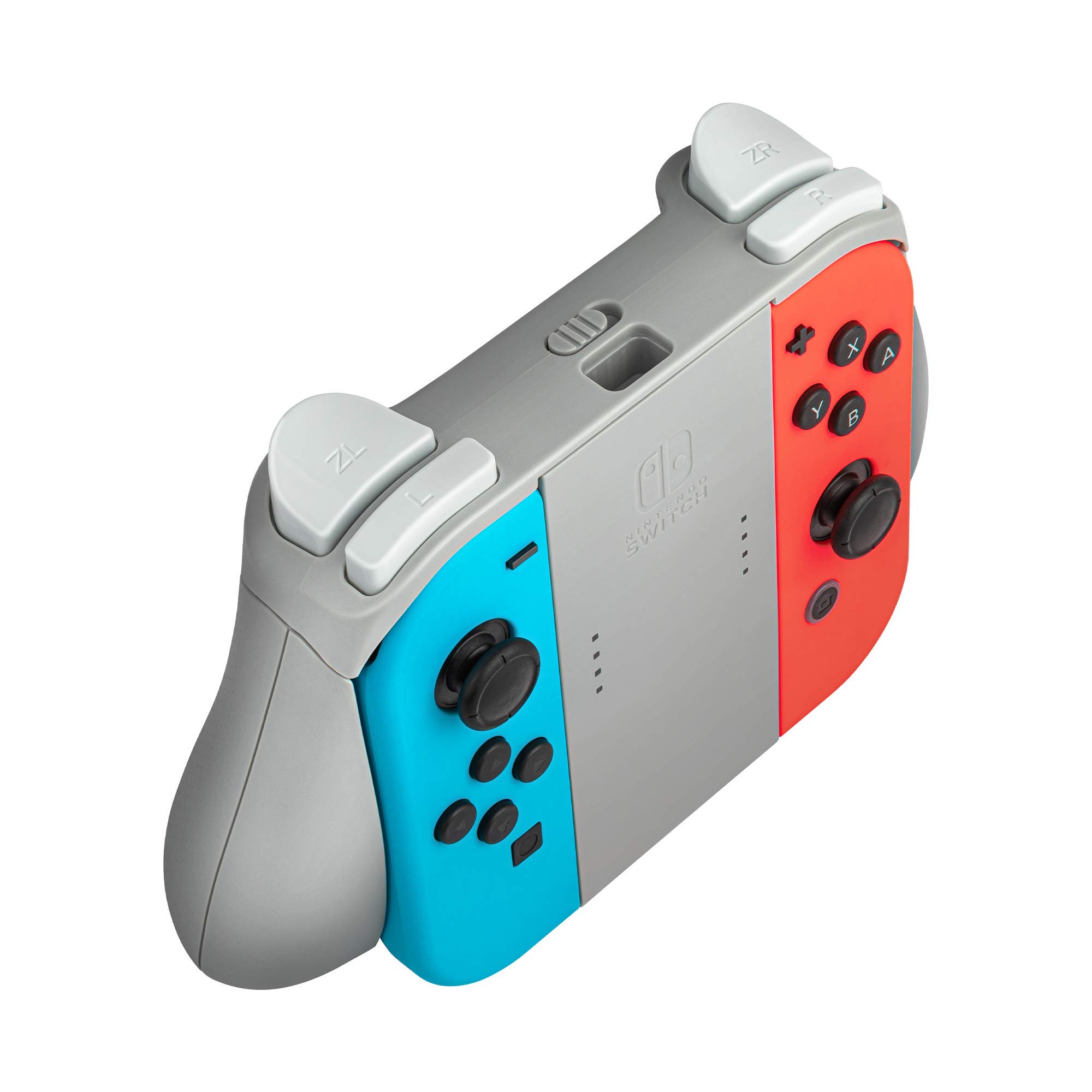 PDP Nintendo Switch JoyCon Grip with Charger, Joy-Con Ergonomic Comfort Nintendo Switch Controller Grip, JoyCon Trigger extensions and Battery indicators, Full Size Plus (Red/Blue)