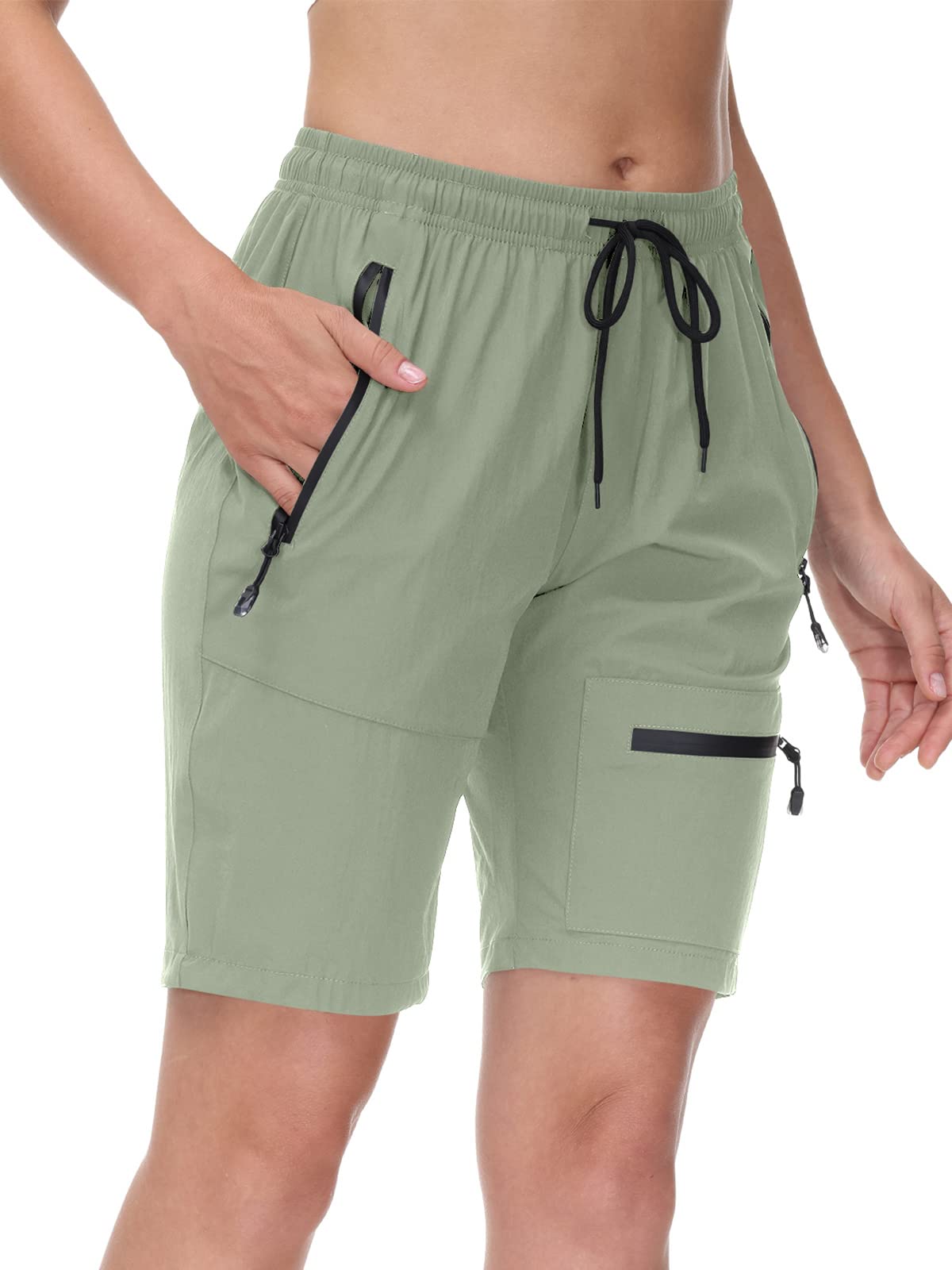 Suwangi Womens Hiking Cargo Shorts Golf Athletic Shorts Quick-Dry Outdoor Active Summer Shorts for Women with Zipper Pockets Light Grey