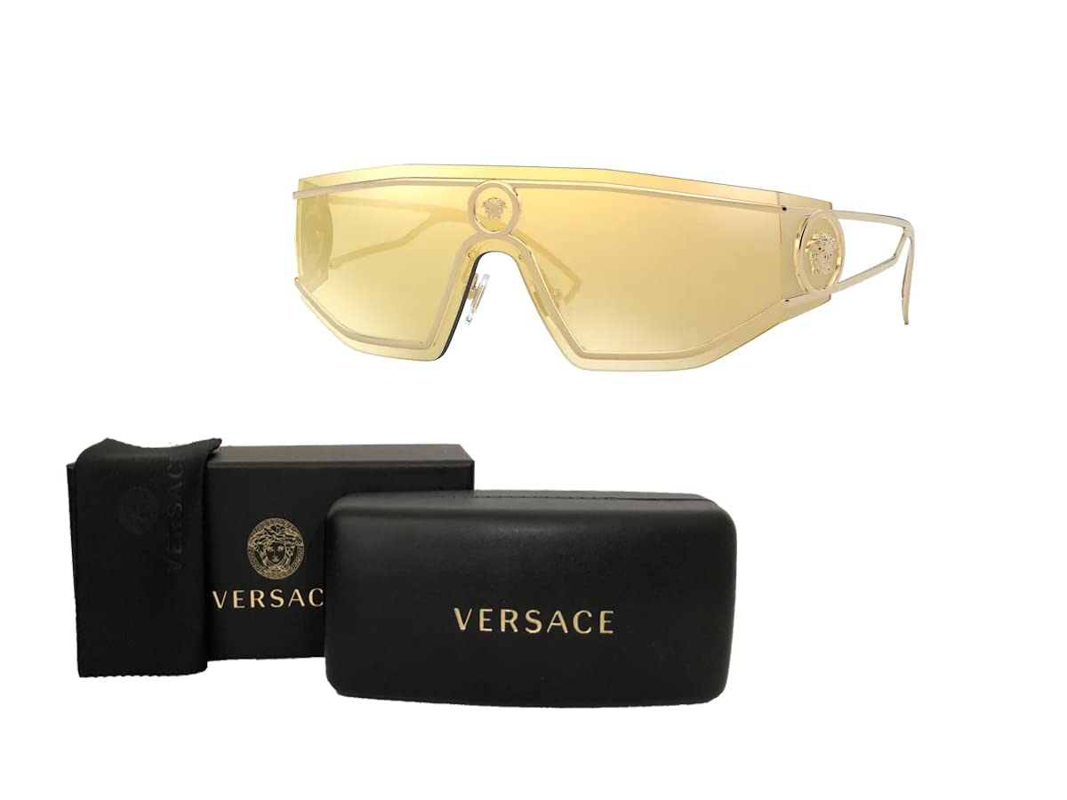 Versace VE2226 100027P 45MM Gold/Brown Mirror Gold Sunglasses for Men + BUNDLE with Designer iWear Eyewear Kit