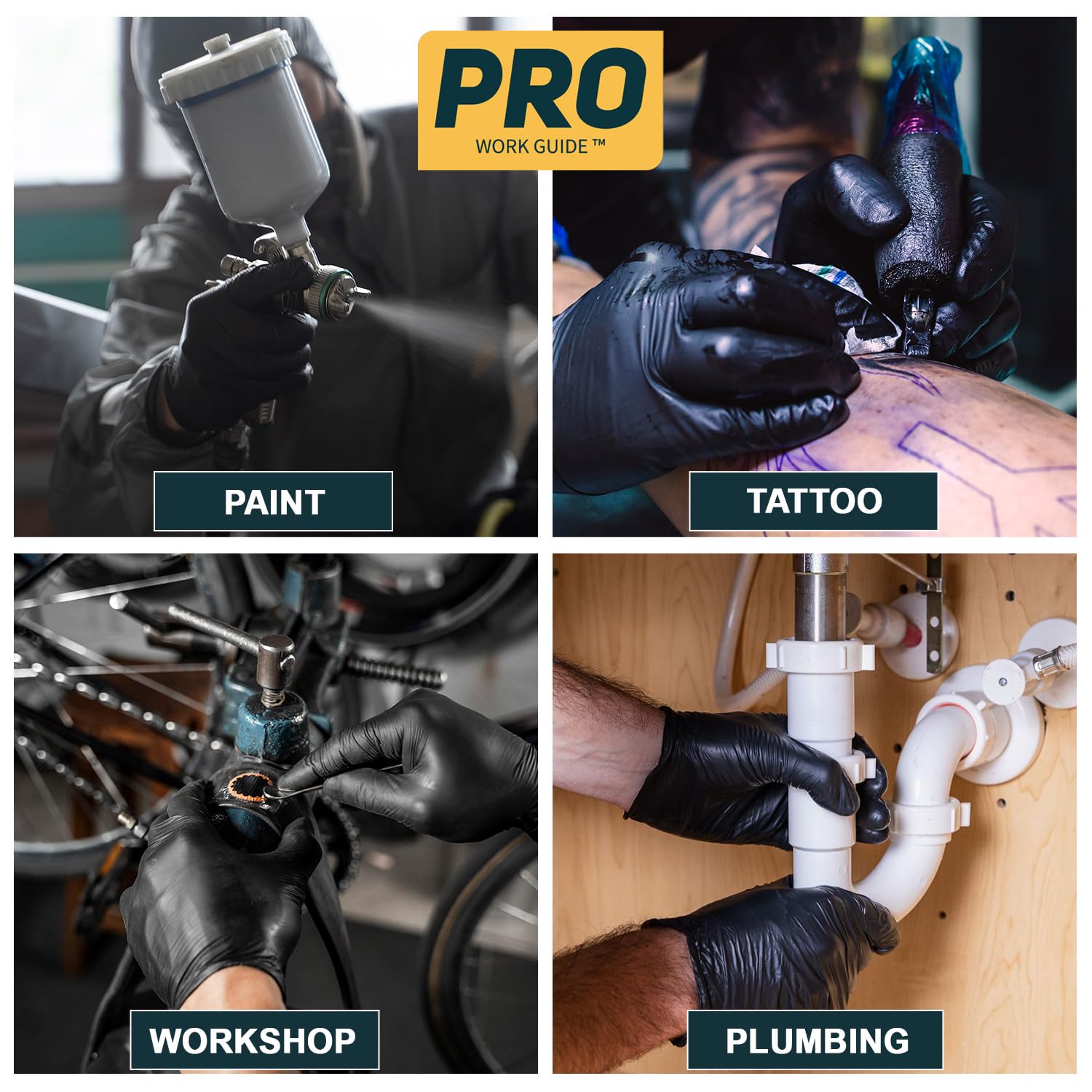 Pro Work Guide Black Nitrile Disposable Gloves 8 Mil, Latex & Powder Free, Full Textured Grip, Chemical Resistance (Extra Large)