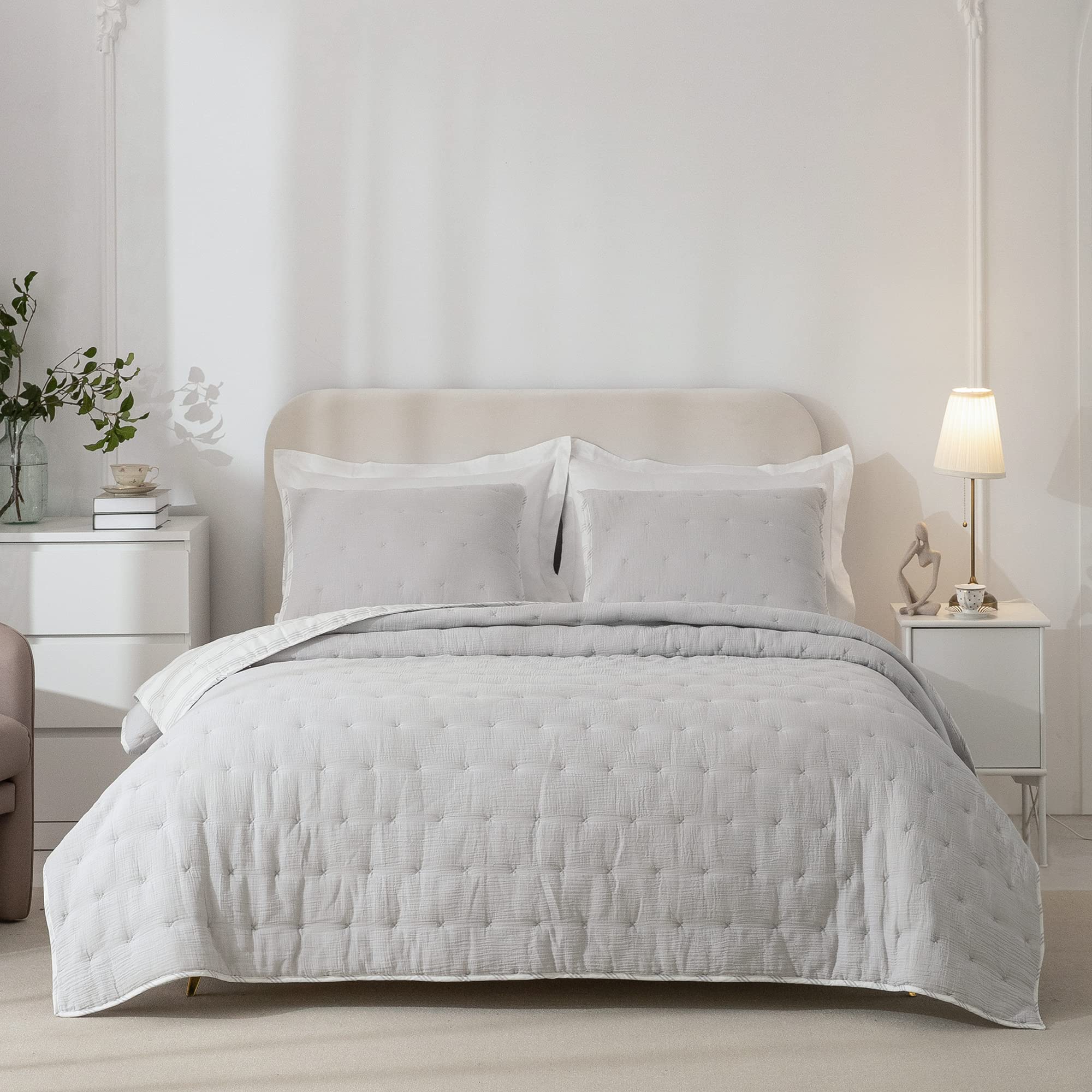 SHALALA NEW YORK Cotton Quilt Set King Size,Reversible Ultra Soft King Quilt Bedding Set,Breathable Lightweight X-Stitching Quilt with 2 Quilted Pillow Shams for All Season(Navy Blue)