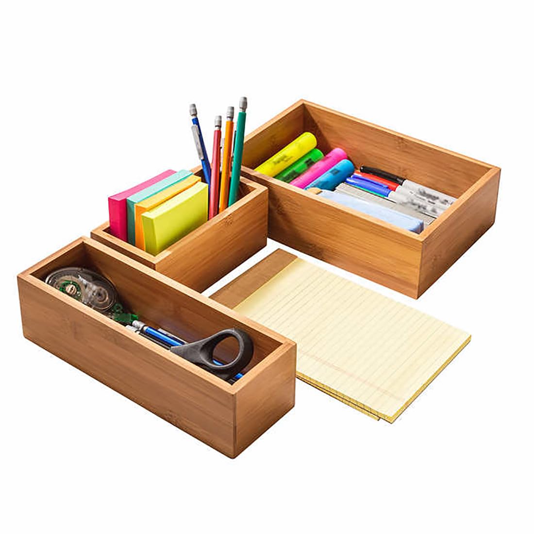 SANABI Classics 10-piece Bamboo Storage Box Organizer Set, Versatile Dividers Cutlery Holders Bins Containers, for Kitchen Silverware, Pantry, Closet, Office Desk, Pens, Utensils, Makeup, K Cup