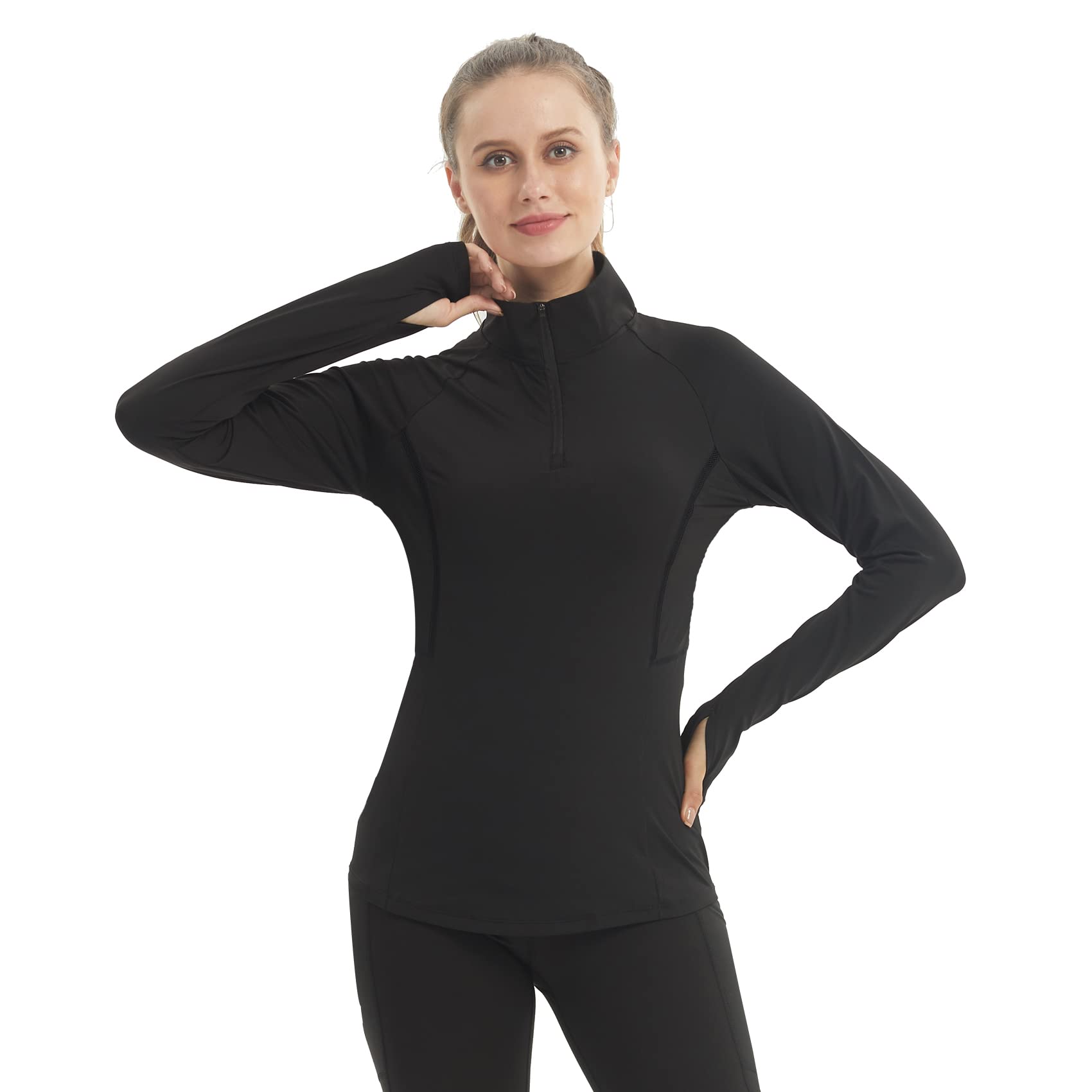 Quarter Zip Pullover Women SPF Shirts Long Sleeve Workout Tops Athletic Yoga Dry Fit Summer Jacket with Thumb Hole