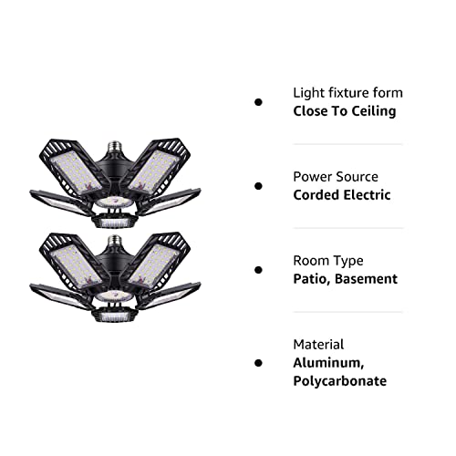 TANBABY Metal LED Garage Lights 2 Pack 150W Garage Light 15000LM LED Garage Lights with 5+1 Multi-Position Panels Deformable E26/E27 Garage Lighting LED Shop Light 6500K Daylight for Garage Basement
